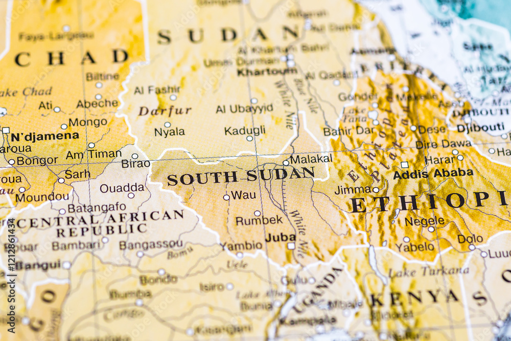 World map.South Sudan on the geographical map, world tourism ...