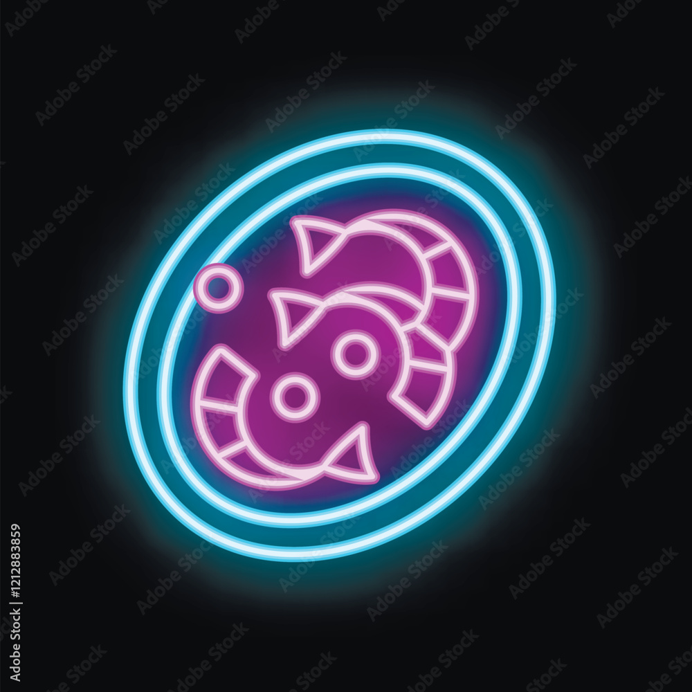 Bright neon icon of cell division with chromosomes being pulled apart ...