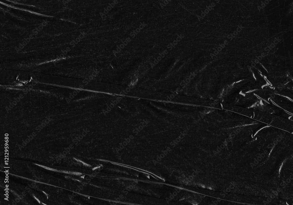 Black transparent plastic wrap texture overlay background. Realistic ...