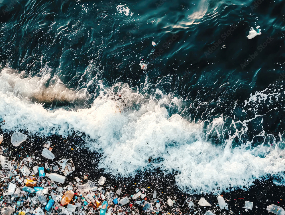 Foto de Stock Ocean Pollution: Plastic debris washes ashore ...