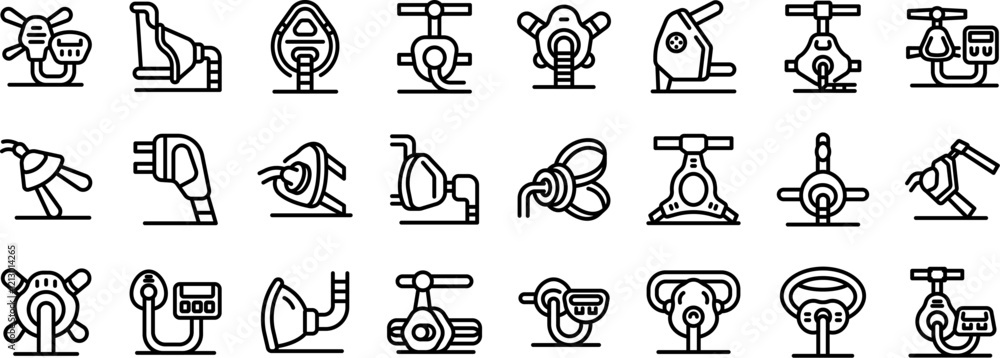 CPAP mask icons set. Different types of oxygen concentrators and ...