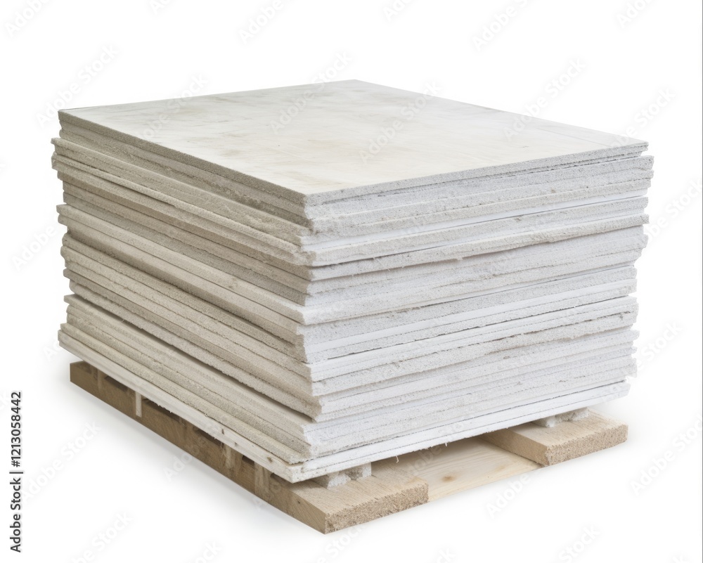 Stack of Sheetrock Boards on Wooden Pallets. Surface of Gypsum ...