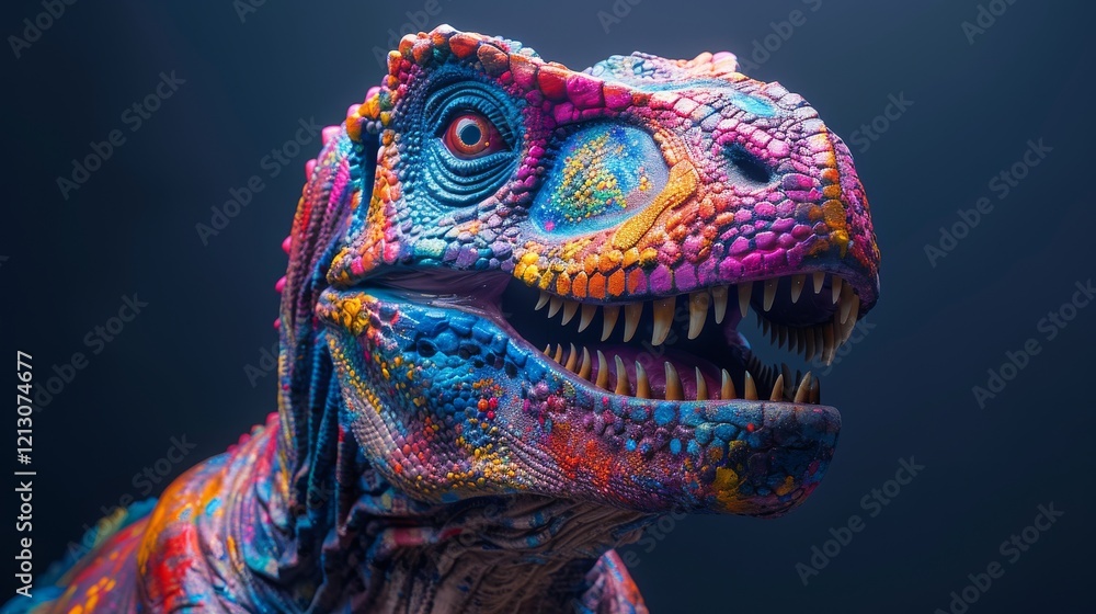 Abstract of Tyrannosaurus rex or T-rex dinosaur portrait in Cretaceous ...