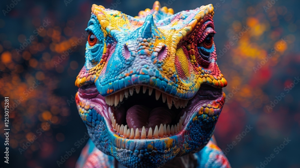 Abstract of Tyrannosaurus rex or T-rex dinosaur portrait in Cretaceous ...