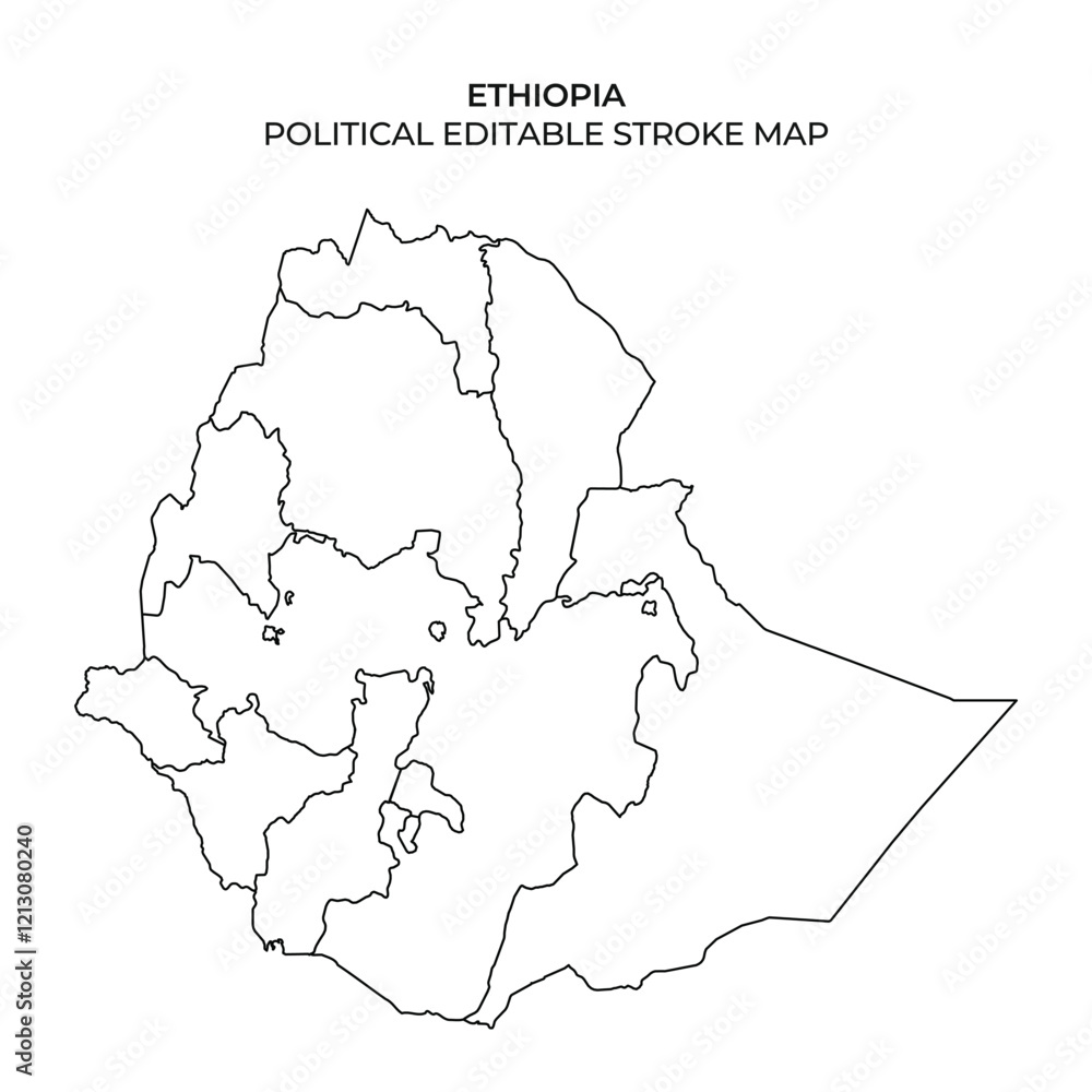 A detailed outline map depicting the political regions of Ethiopia. The ...
