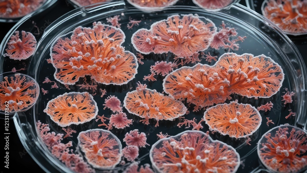 Aerial view of Bacillus subtilis colonies on agar plate , microbial ...