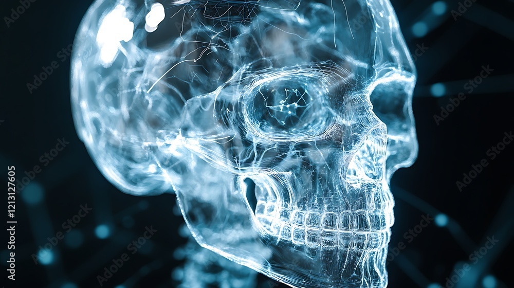 Anatomically accurate 3D model of a transparent human skull with ...