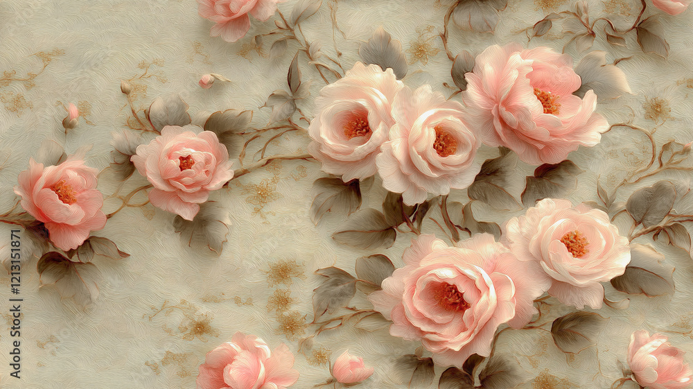 Seamless wallpaper with pale pink roses by Victorian style. Stock ...