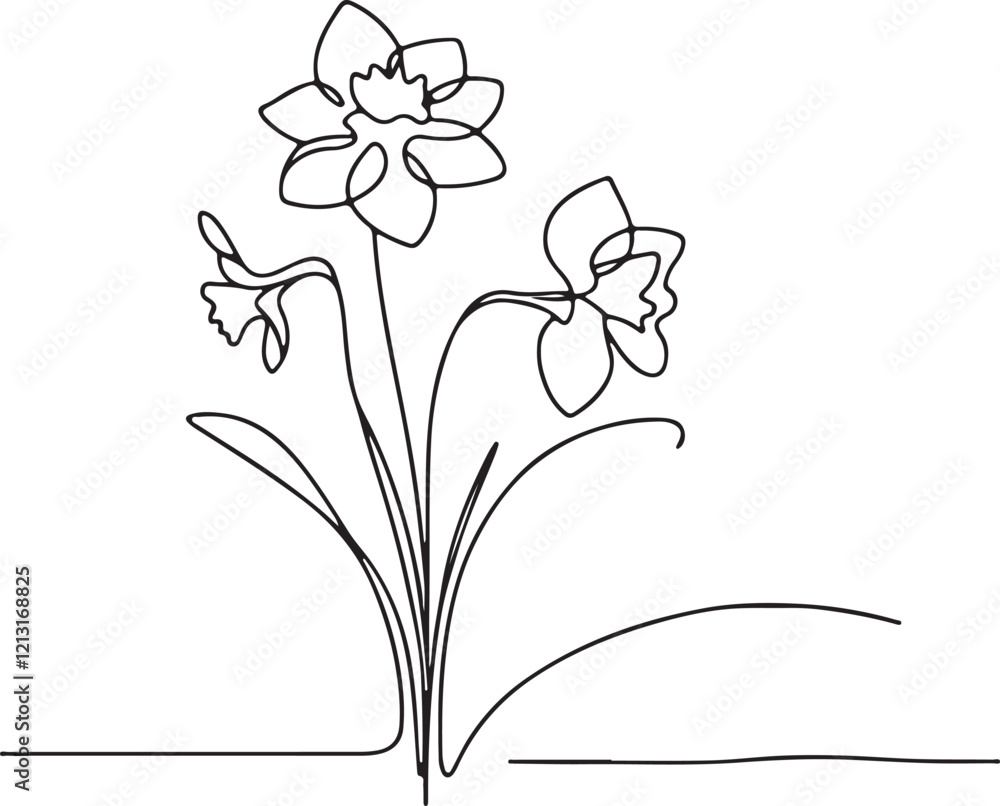Daffodil Line Drawing Vector Art Stock Vector | Adobe Stock