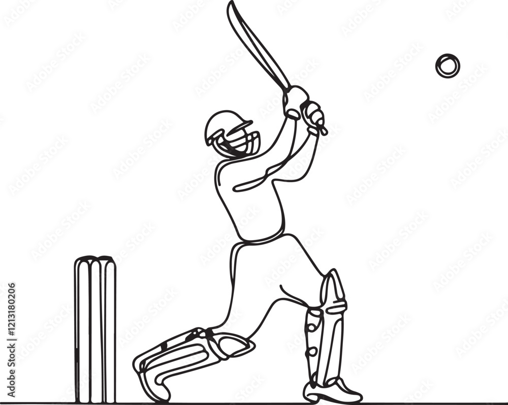 Cricket Batter Swinging Bat - Stunning Line Drawing Vector Art Stock ...