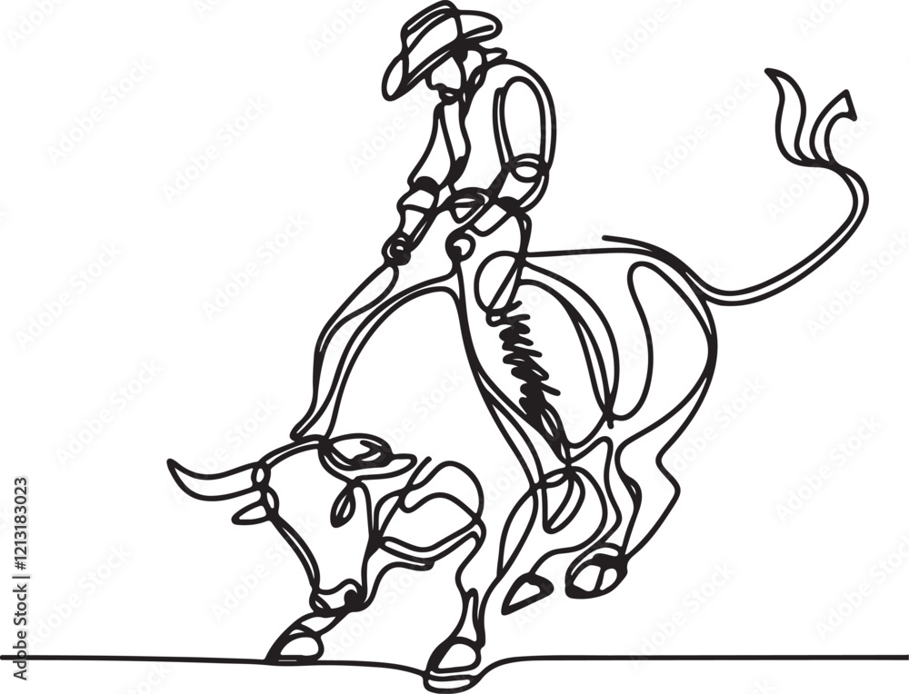 Epic Rodeo Moment. Line Drawing of Rider and Bucking Bull in Vector ...