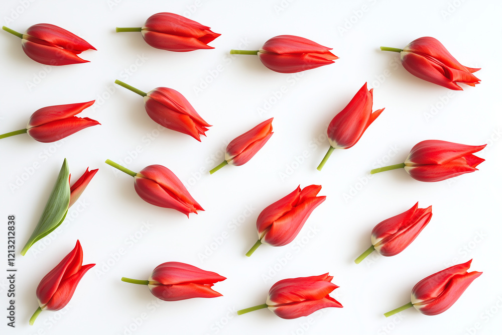 Red tulips on pure white background, backgroud for banners, wallpaper ...