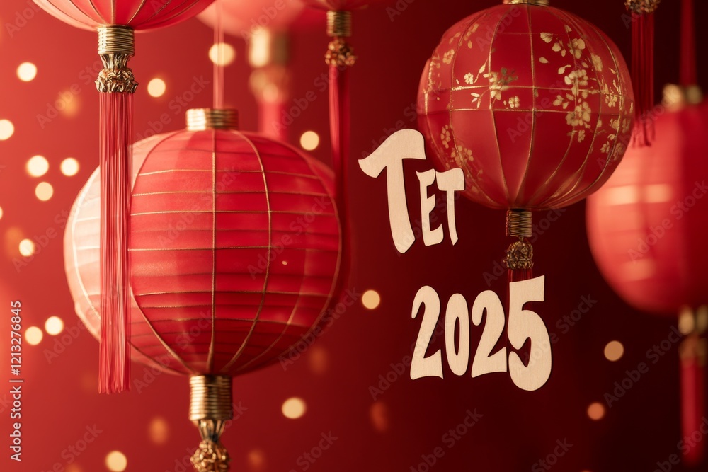 Ilustración de Stock TET Vietnamese New Year 2025. Lettering TET. red ...