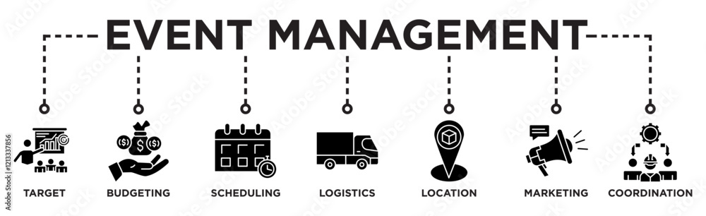 Event management banner web icon concept illustration with target ...