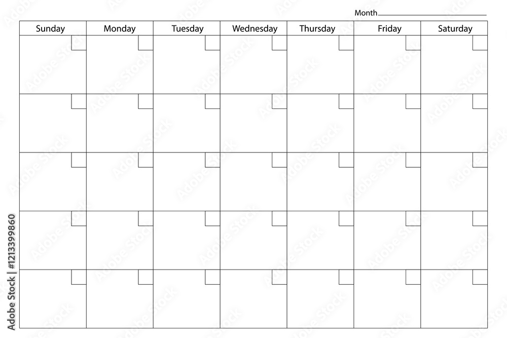 Monthly calendar layout. Blank grid template. Simple weekly vector ...