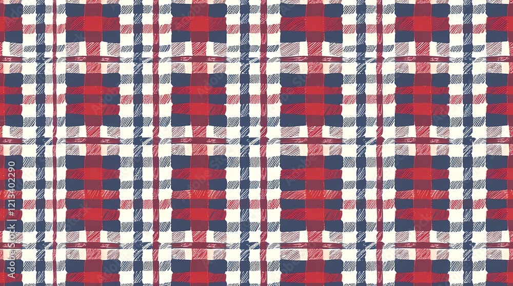 A rustic seamless pattern composed of hand-drawn gingham checks in ...