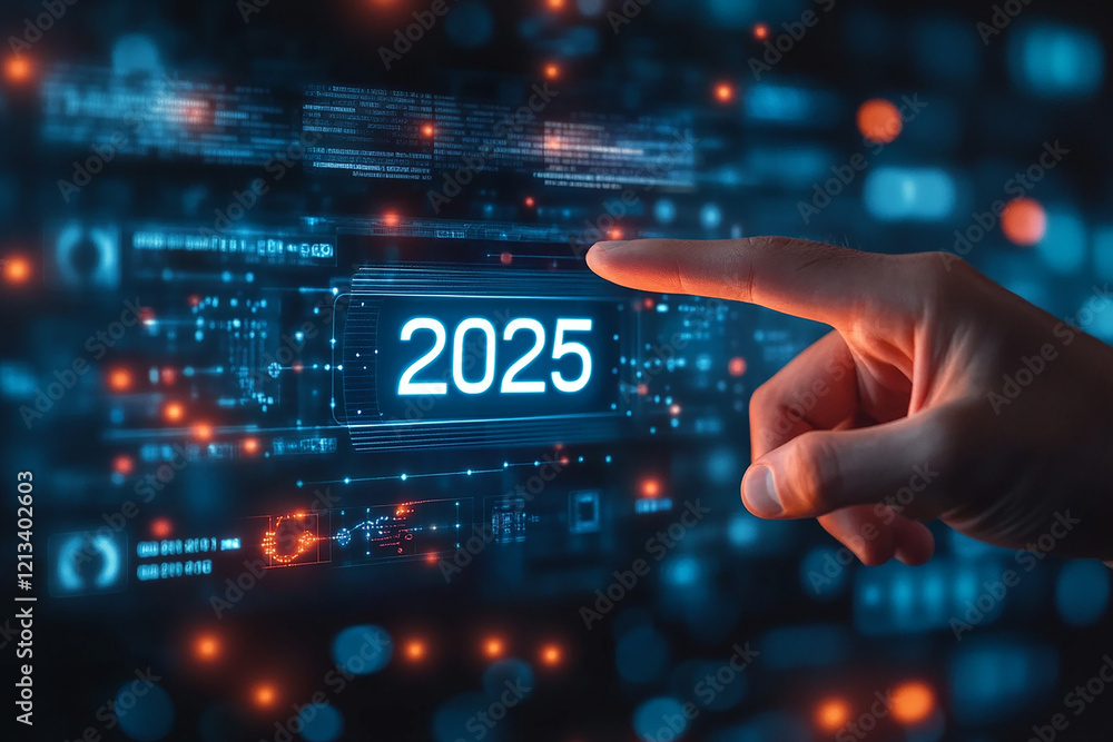 2025, Hitting the target, Businessman climbing upstairs to 2025 ...