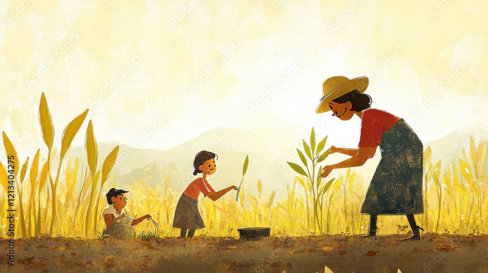 Generations of Farmers: A heartwarming illustration depicting three ...