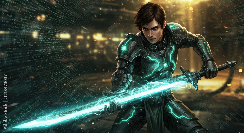 Cyberpunk Warrior: Electrified Sword, Futuristic Armor, Dark Sci-Fi Art ...