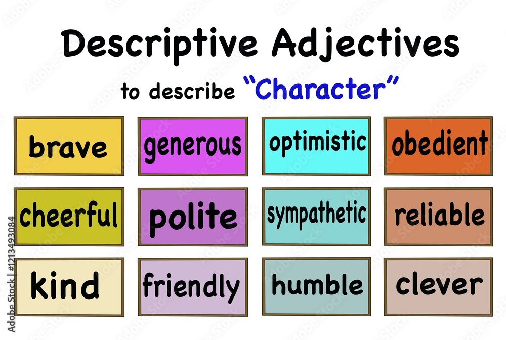 Hand drawn picture of colorful word cards with vocabulary about ...