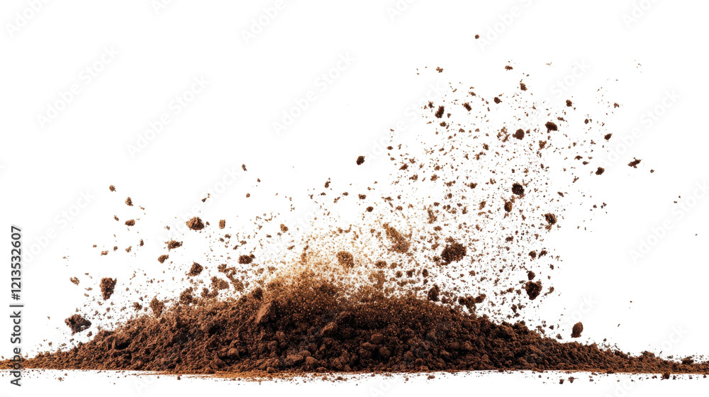 Dirt flying, soil pile scattered isolated on white background Stock ...