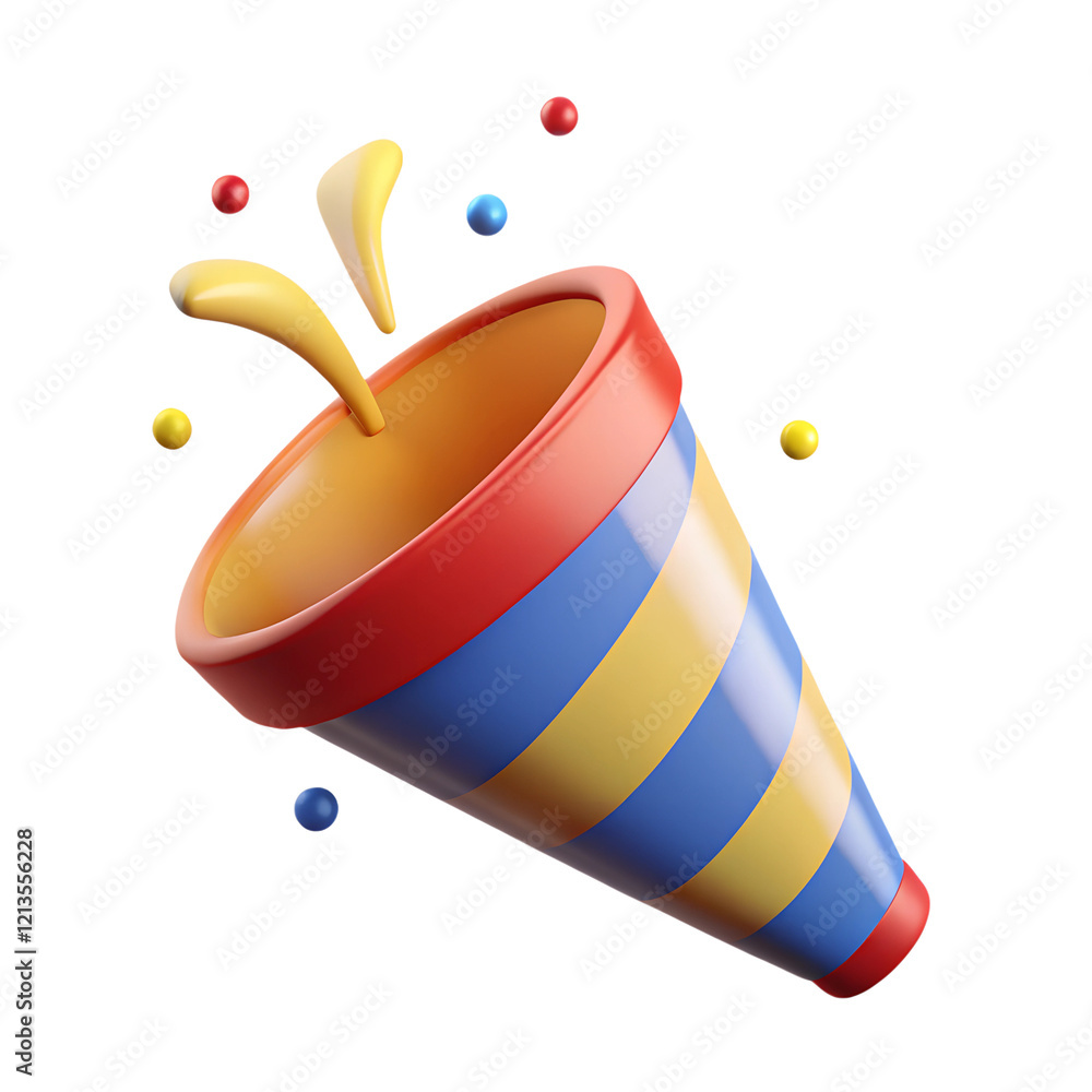 3d party poppers icon with flying confetti and stars.Isolated on white ...