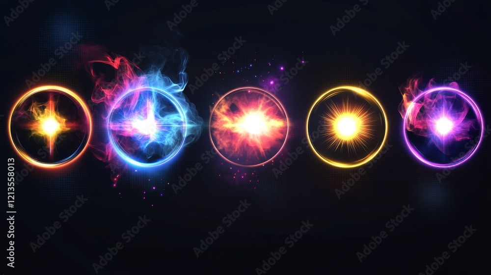 Realistic set of round light flares isolated on transparent background ...