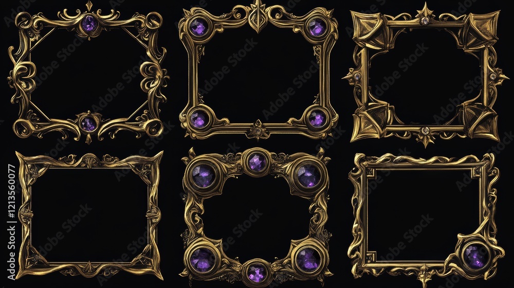 Vintage fantasy golden frames for rpg game ui design. Vector cartoon ...