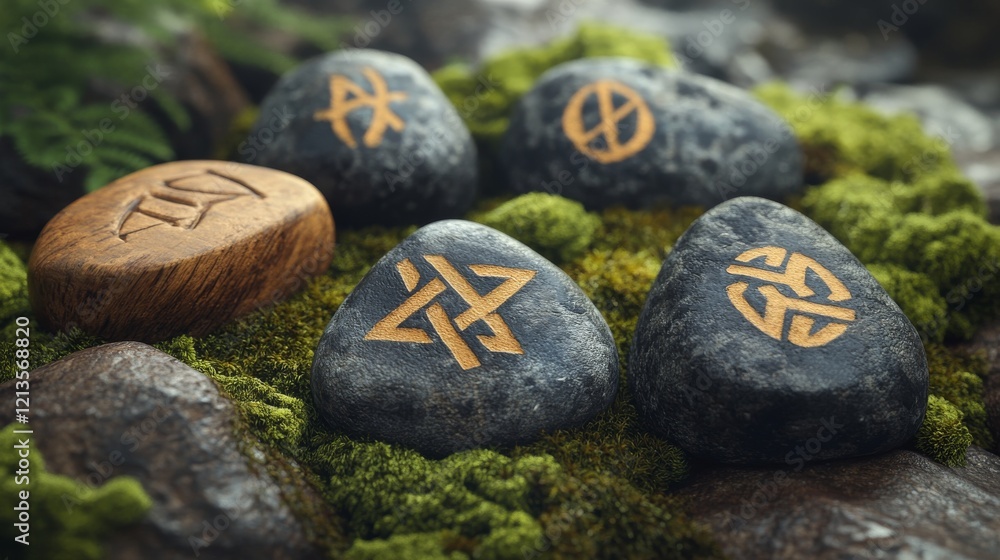 UI game set with magic rune stones. Ancient nordic runic symbols on ...