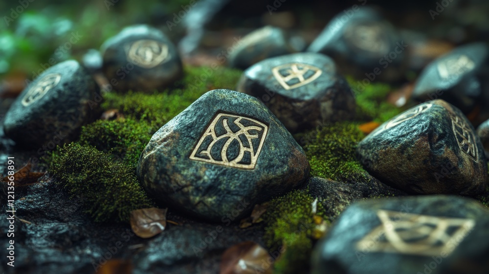 UI game set with magic rune stones. Ancient nordic runic symbols on ...