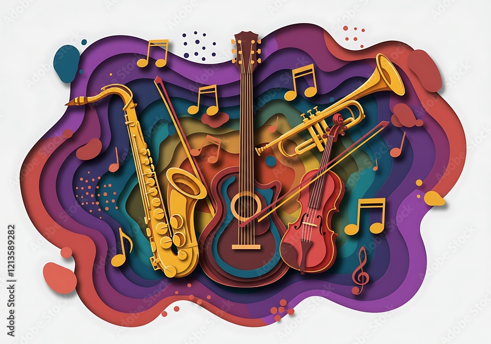 Vector layered paper cut craft style music composition of saxophone ...