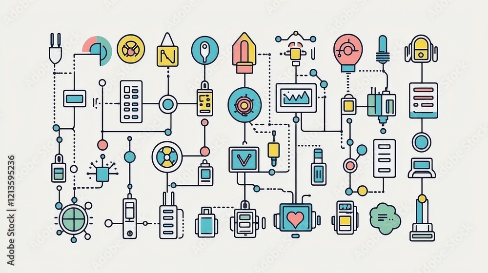 Simple monoline icons showing various aspects of AI and machine ...