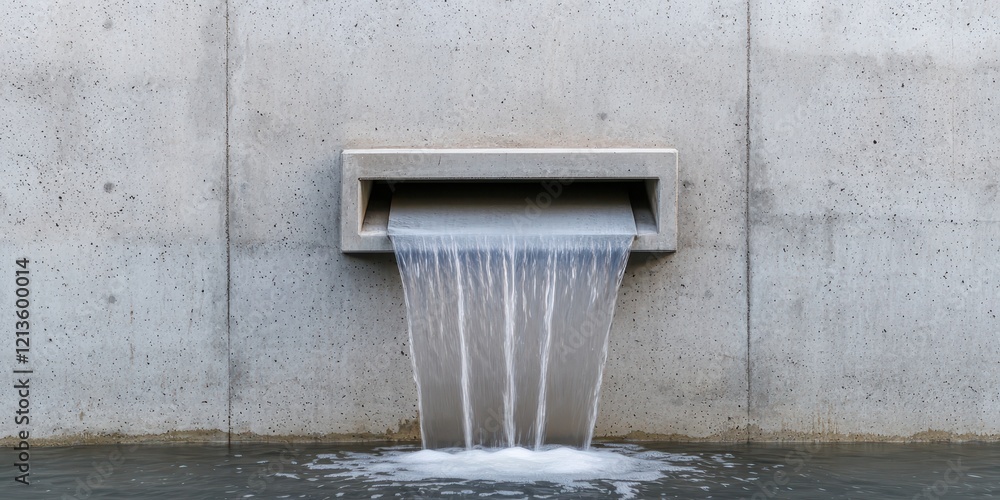 clean energy hydropower concept. Water flows from a concrete outlet ...