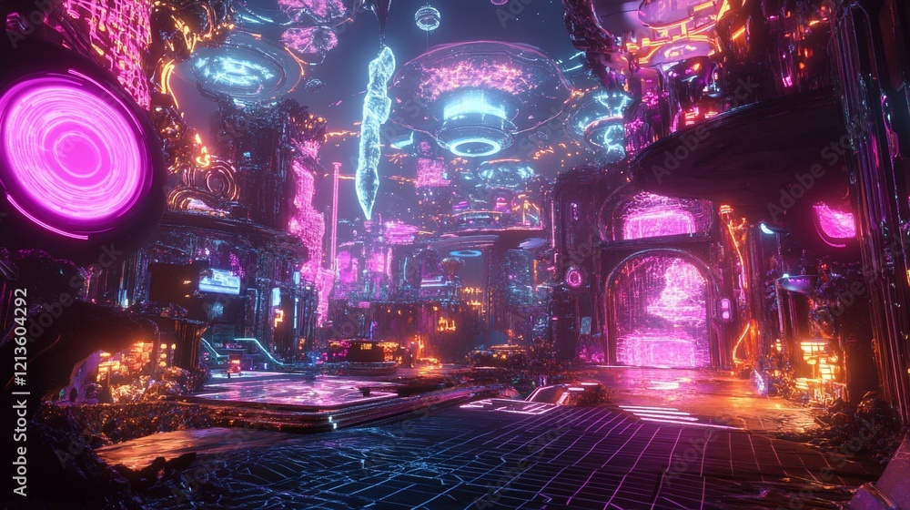 Neon Cityscape Futuristic architecture, vibrant nightlife, glowing ...
