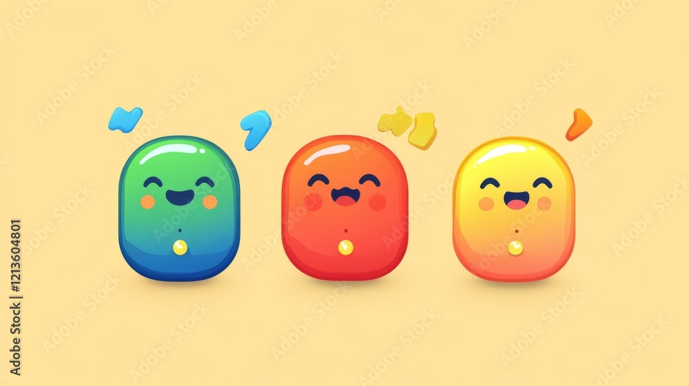 Battery life indicators, friendly emoji expressions, environmental ...
