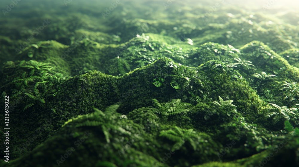 Sustainable world visualization, verdant continental forms, organic ...