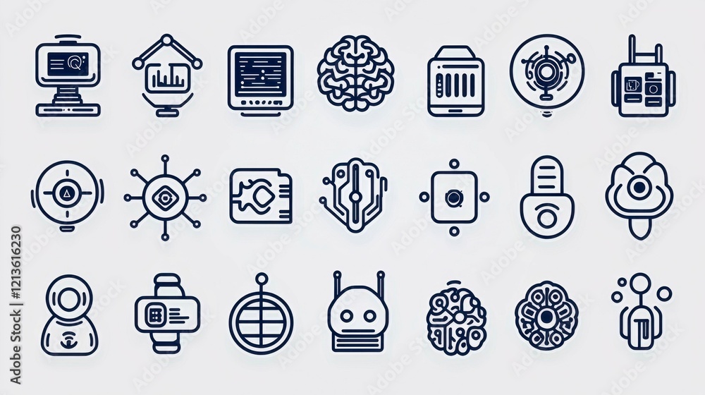 A clean and modern set of monoline icons for AI and machine learning ...