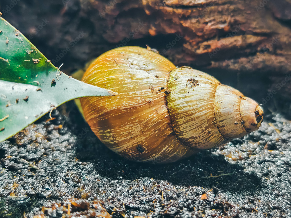 Giant african land snail in a terrarium. The largest snail in the world ...