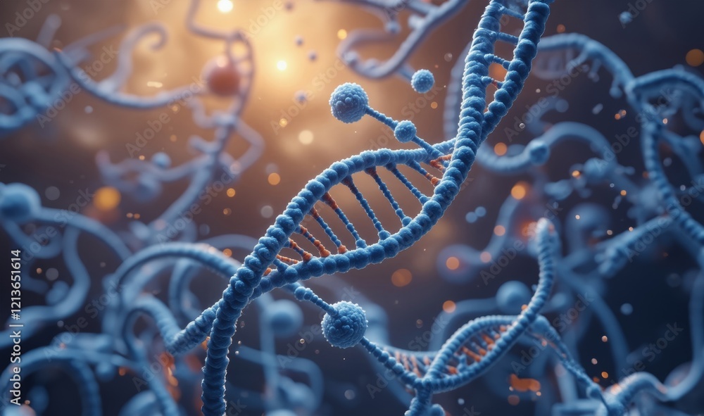 DNA molecules on the science. Human cell biology DNA strands and virus ...