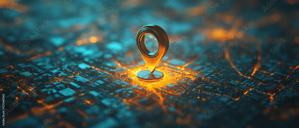 3D location pin marker on map, GPS navigation icon, travel direction ...