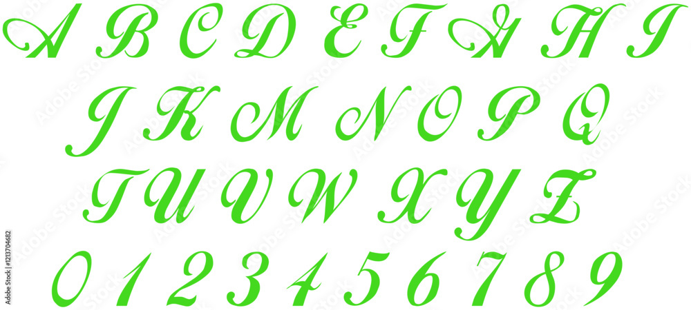 Alphabet letters and number signs green text capital letter high ...