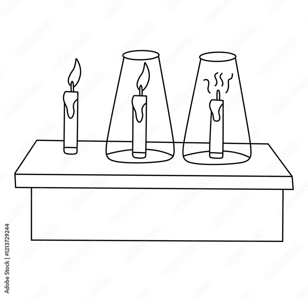 Science of cute carton hand drawn vector Air and candle experiment coloring page. Stock Vector ...