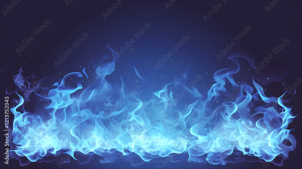 Blue fire isolated on a transparent background, creating a dynamic and ...