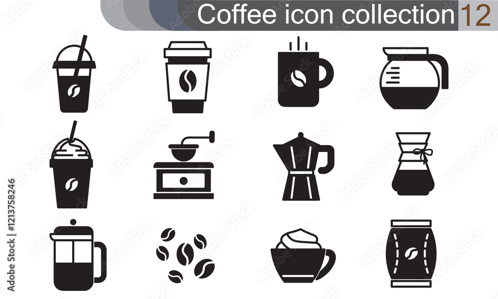 Coffee icon set in thin line style. Cafe and restaurant corporate ...