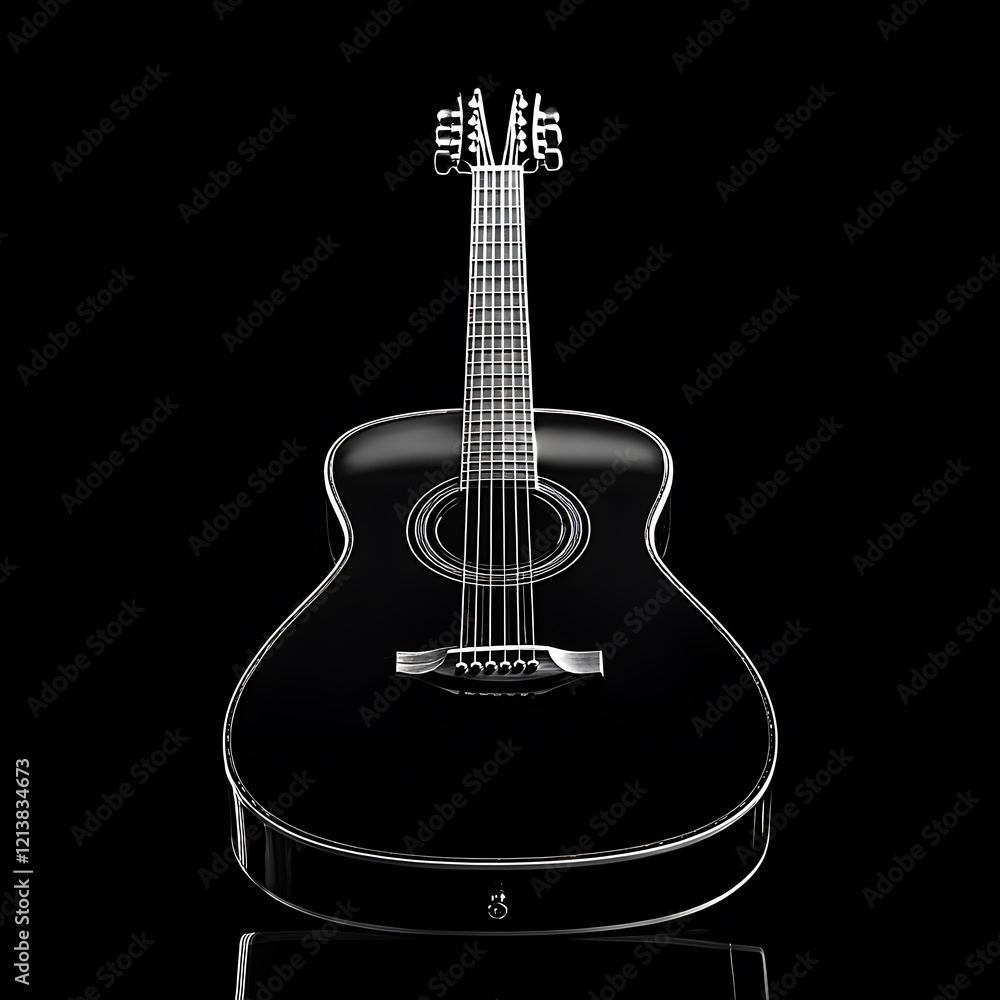 realistic black acoustic guitar with glossy finish, showcasing its ...
