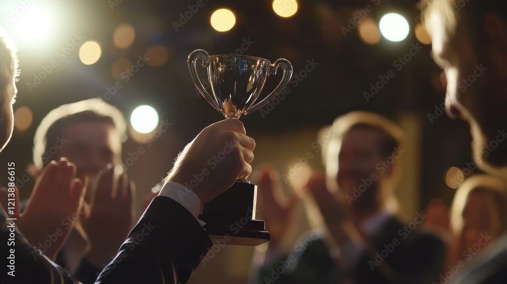 A Person Holding a Trophy Being Applauded by Others in a Gathering ...