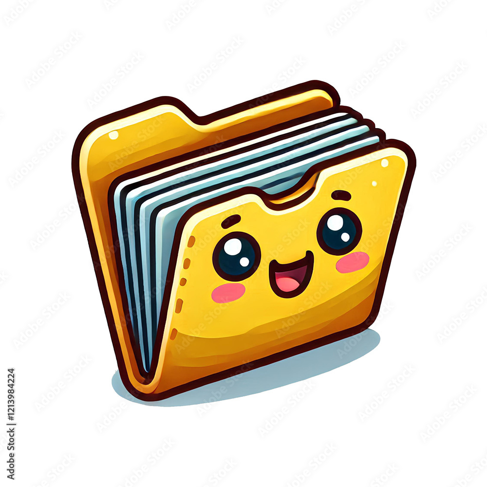 Cute Cartoon Folder Icon with Happy Face Stock Illustration | Adobe Stock