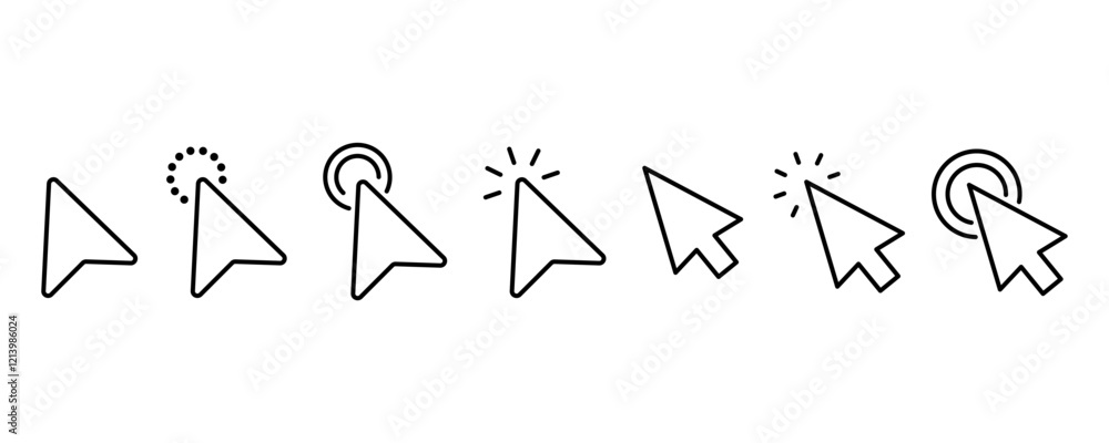 Pointer, mouse, click, Hand cursor line icon set. Computer, button ...