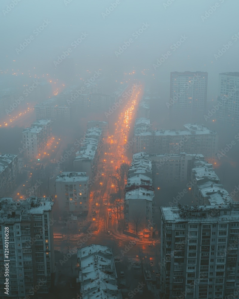 Air pollution and PM2.5 dust Aerial view concept. Smog-filled cityscape ...