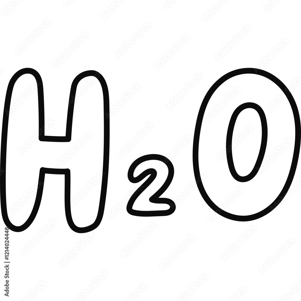 Cute outline doodle chemical formula of H2O. Hand drawn lettering of ...